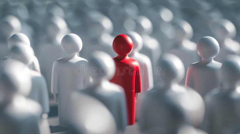 A Red Figure Stands Out among White Figures. Stock Illustration ...