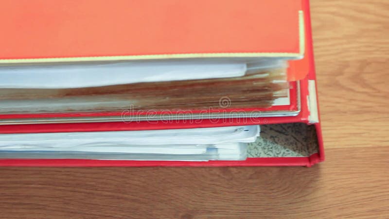 Red File Folders, Ring Binders on Office Table, Full HD Stock Footage ...
