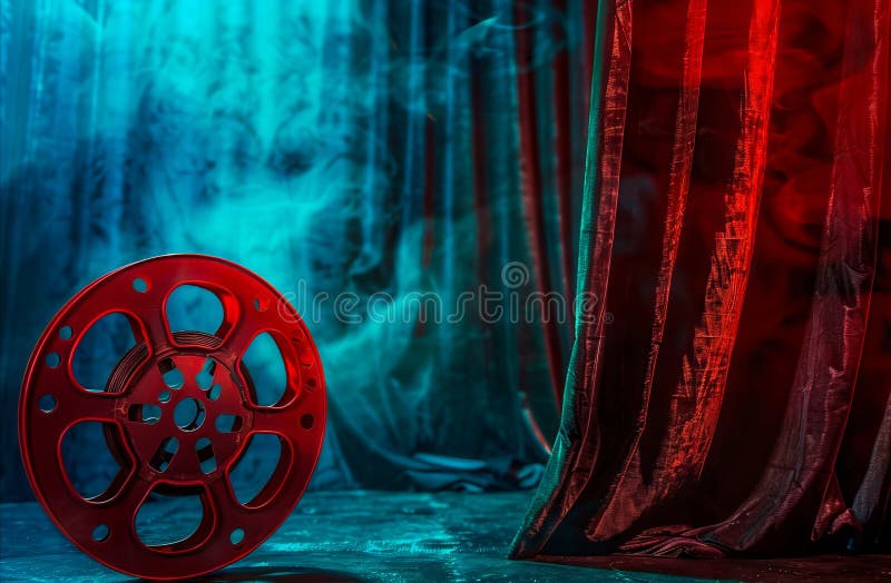 A Red Film Reel on a Stage with Smoke Stock Image - Image of reel ...