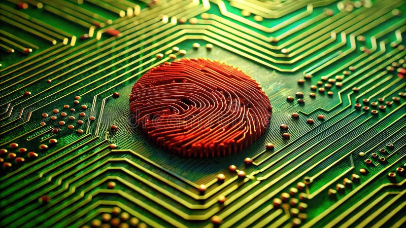 Red Fingerprint on Circuit Board a Visual Representation of ...