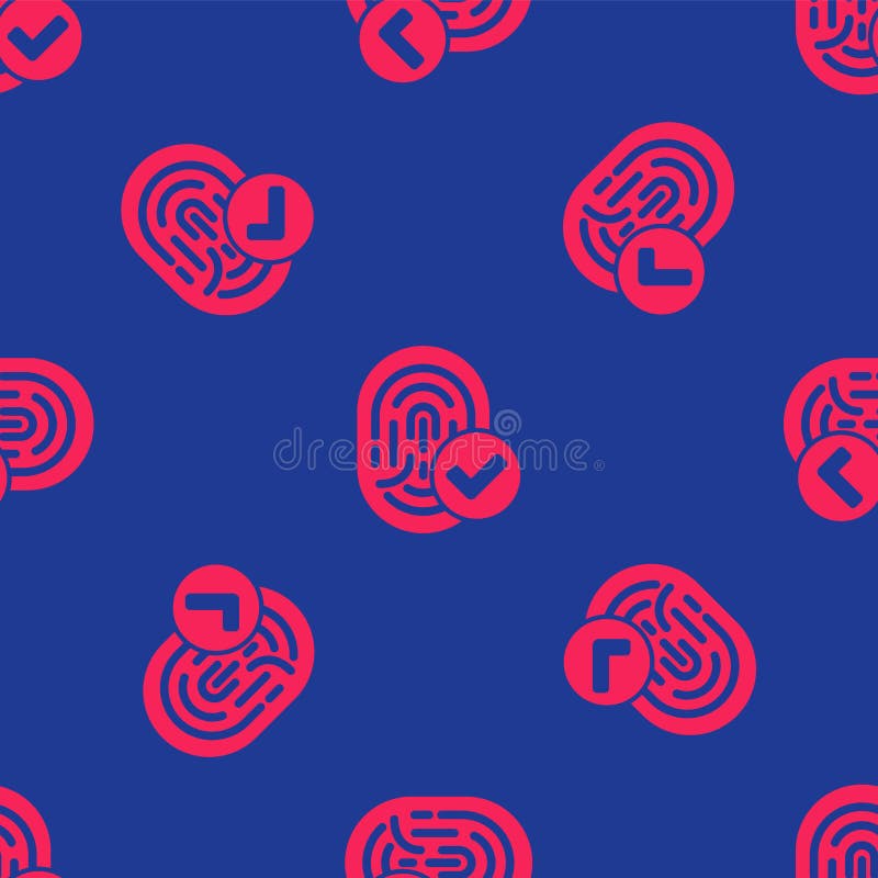 Red Fingerprint Icon Isolated Seamless Pattern on Blue Background. ID ...