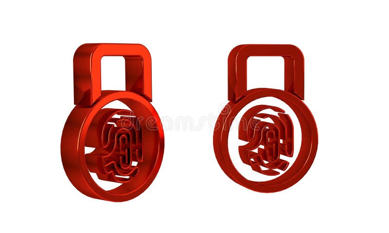 Red Fingerprint with Lock Icon Isolated on Transparent Background. ID ...