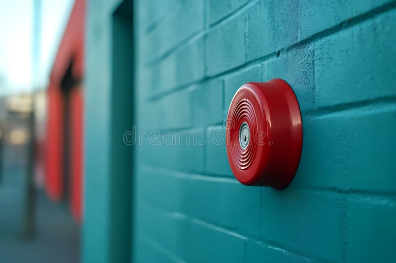 Red Fire Alarm on Blue Brick Wall Stock Illustration - Illustration of ...