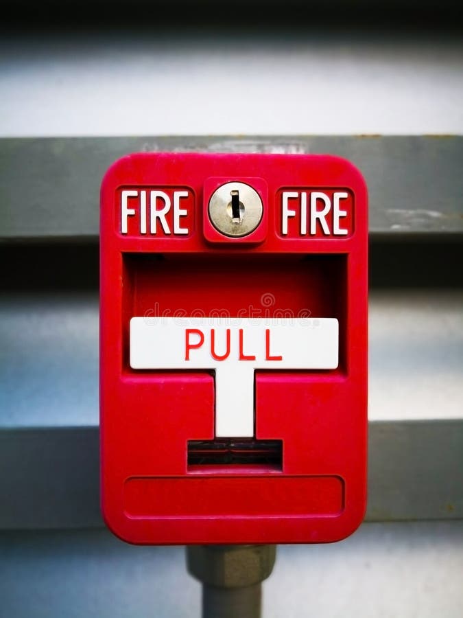 Red Fire Alarm Box, is on Grey Metal Wall for Warning and Securi Stock ...