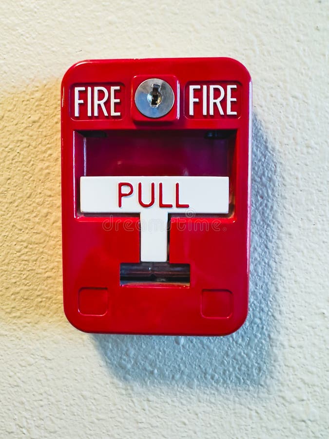 Red Fire Alarm Box with "PULL" Handle for Emergencies Stock Photo ...
