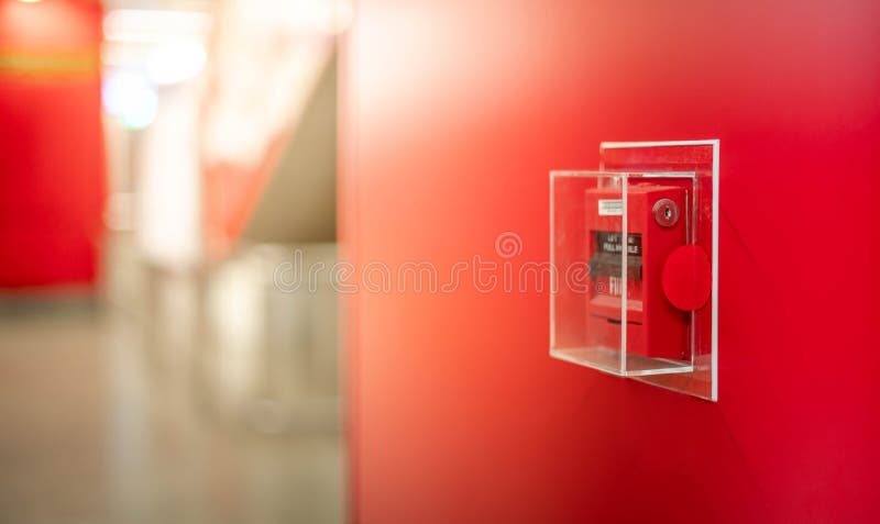 The Red Fire Alarm Switch on the Red Wall at the Bangkok Subway Stock ...