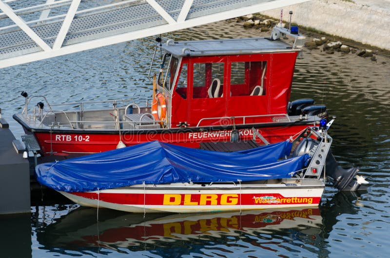 Red fire boat in port editorial stock photo. Image of germany - 55925858