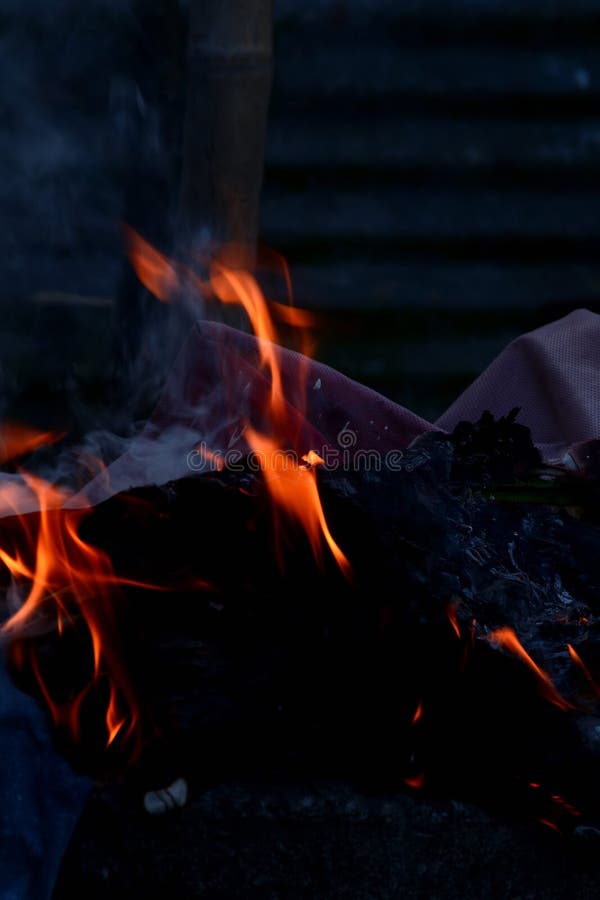 Red Fire Burn Rubbish House and Smoky Stock Image - Image of fireplace ...