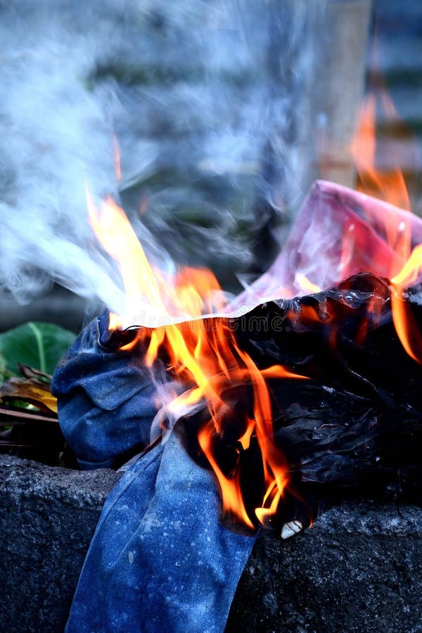 Red Fire Burn Rubbish House and Smoky Stock Photo - Image of blaze ...