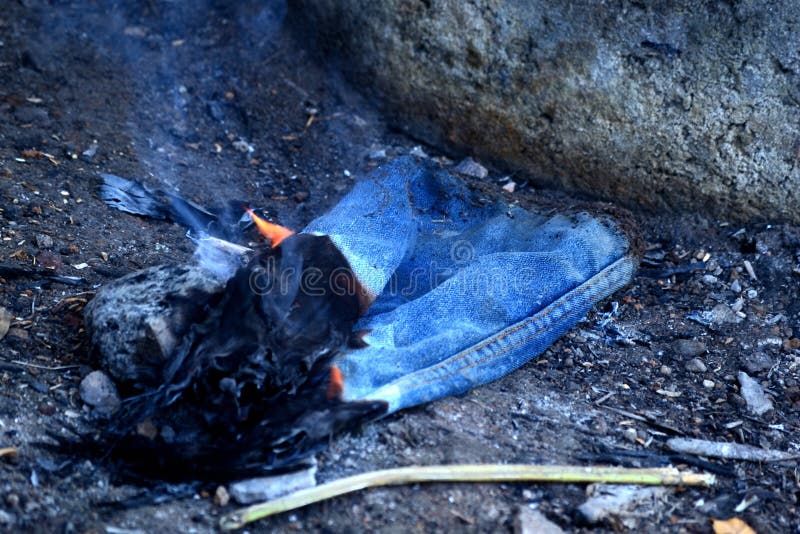 Red Fire Burn Rubbish House and Smoky Stock Photo - Image of firewood ...