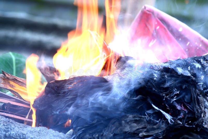 Red Fire Burn Rubbish House and Smoky Stock Image - Image of danger ...