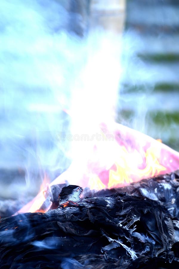 Red Fire Burn Rubbish House and Smoky Stock Photo - Image of furnace ...