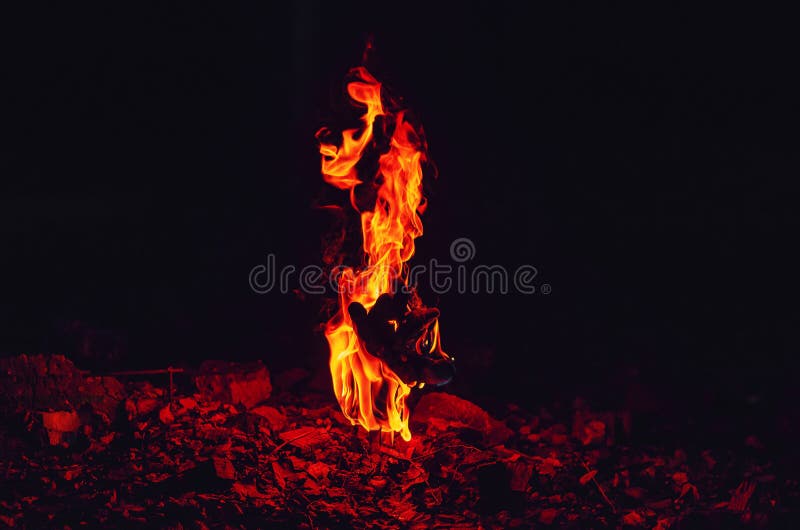 Red Fire Burning Flame. Pillar of Fire at Night Stock Photo - Image of ...