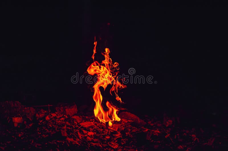 Red Fire Burning Flame. Pillar of Fire at Night Stock Photo - Image of ...
