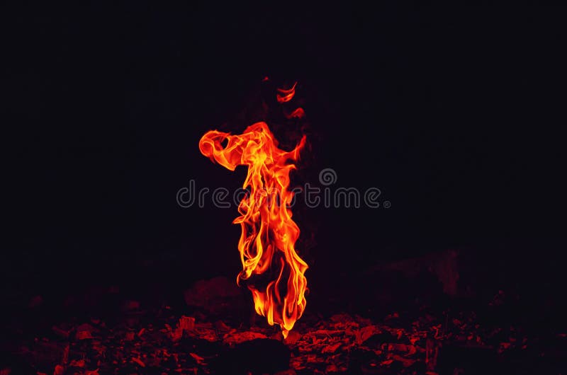 Red Fire Burning Flame. Pillar of Fire at Night Stock Photo - Image of ...