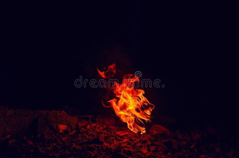 Red Fire Burning Flame. Pillar of Fire at Night Stock Photo - Image of ...
