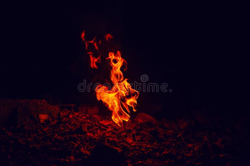 Red Fire Burning Flame. Pillar of Fire at Night Stock Image - Image of ...