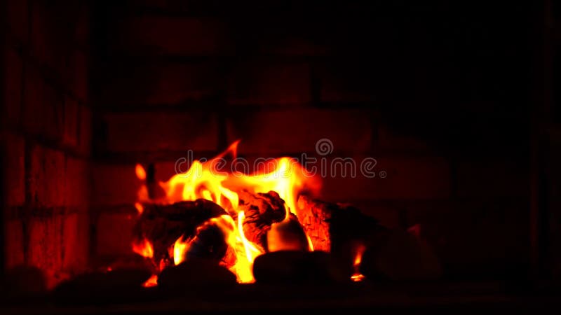 Red Fire Burns in a Brick Fireplace Stock Video - Video of fireplace ...
