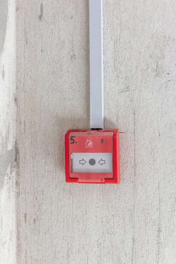 Red Fire Button on Concrete Wall Stock Image - Image of button, alarm ...