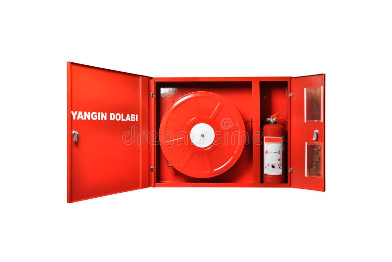 Fire Cabinet Complete with Fire Extinguisher, Faucet and Hose Stock ...