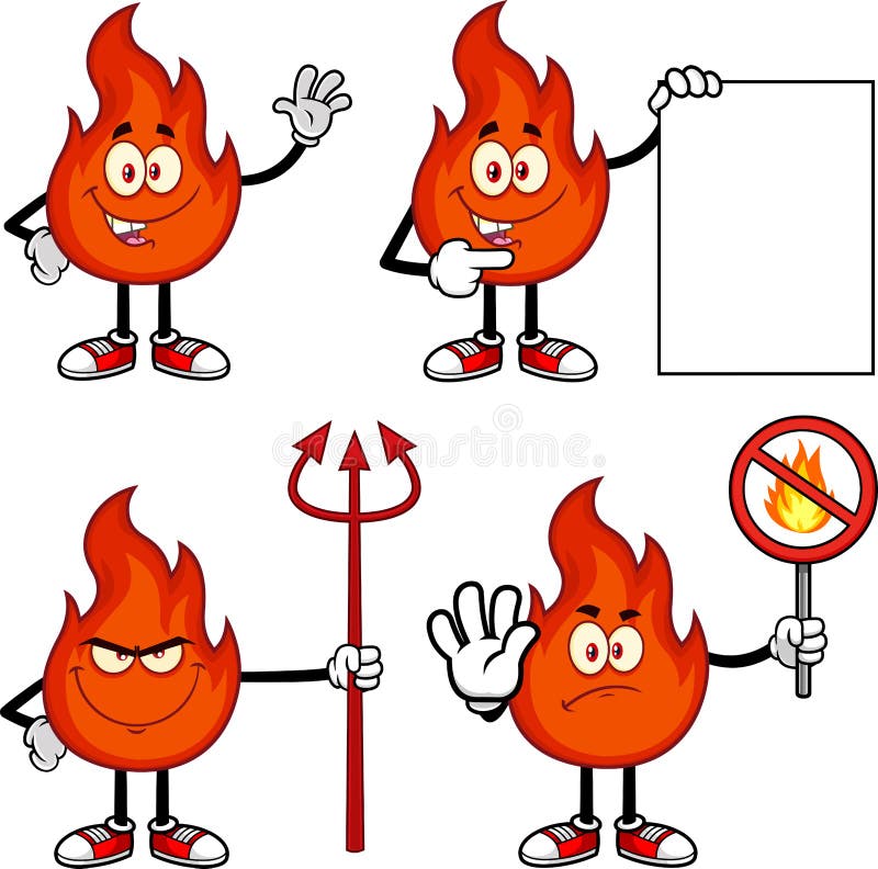 Red Fire Cartoon Character. Vector Hand Drawn Collection Set Stock ...