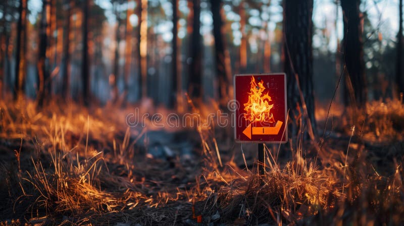 A Red Fire Danger Sign with an Arrow Pointing Right Stands in a Dry ...
