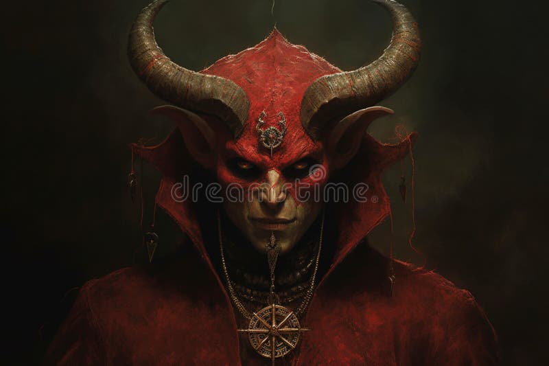 Red Fire Demon with Horns Emerging from Flames Generative AI Stock ...