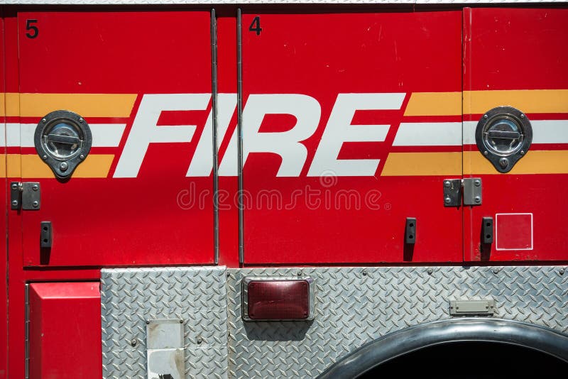 Red Fire Department Truck on Duty Stock Image - Image of city, light ...