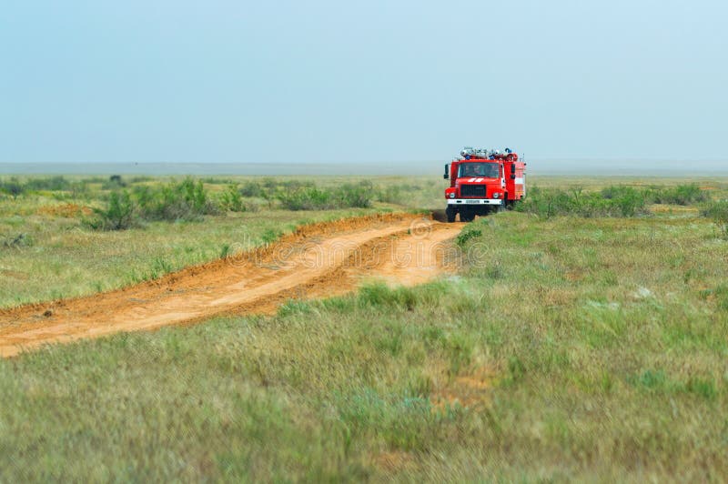Red Fire Engine for Extinguishing Natural Steppe or Forest Fires ...