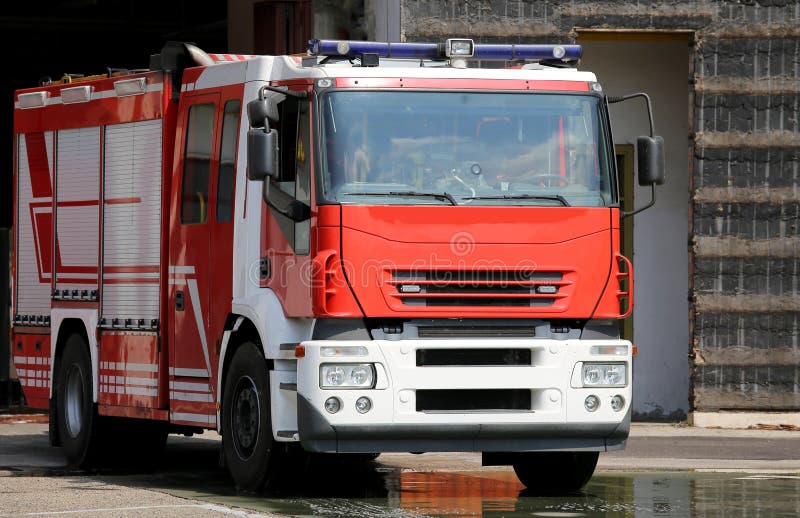 Red Fire Engine Truck during a Fire Drill Stock Image - Image of camion ...