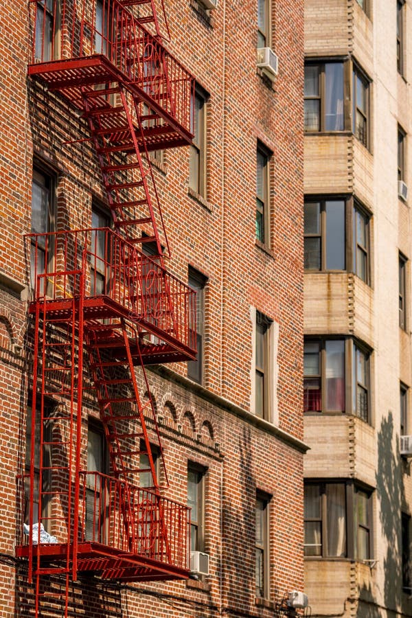 Red Fire Escape Ladder in New York Stock Photo - Image of escape ...
