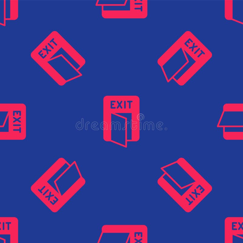 Red Fire Exit Icon Isolated Seamless Pattern on Blue Background. Fire ...