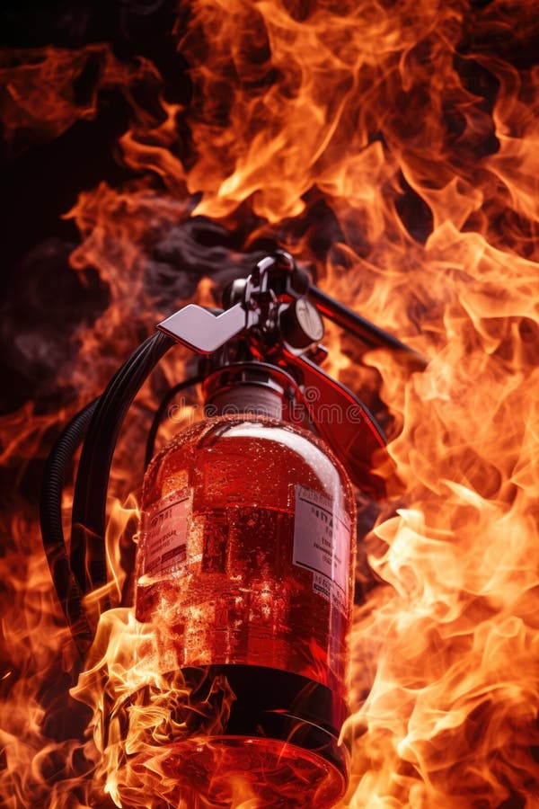 A Red Fire Extinguisher Engulfed in Flames, Caution Advised Stock Photo ...