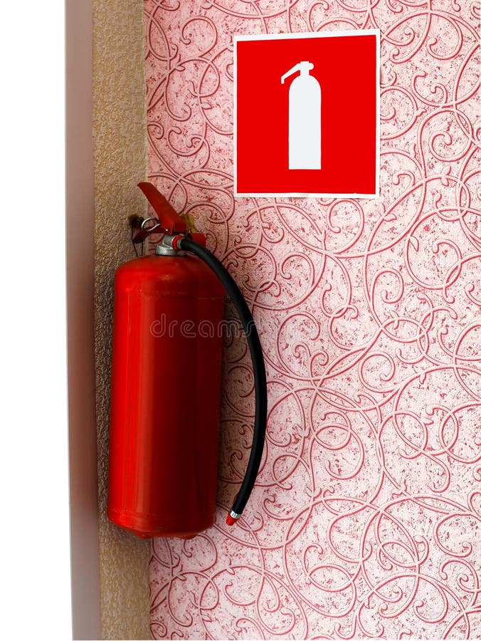 A Red Fire Extinguisher is Hanging on a Wall Stock Image - Image of ...
