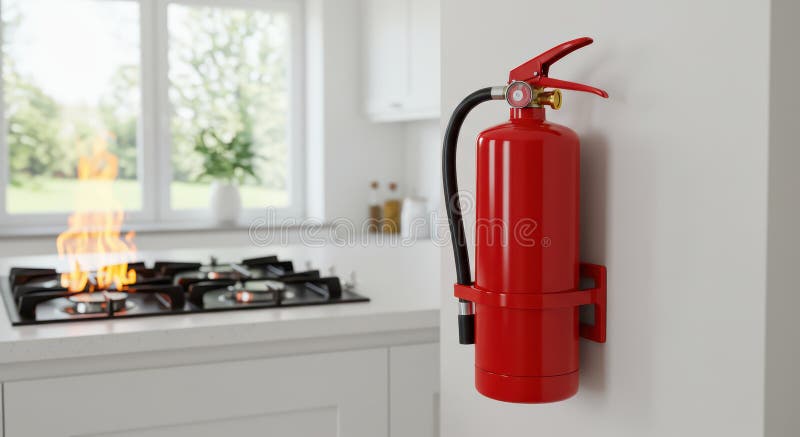 Red Fire Extinguisher in the Kitchen, Harmoniously Blended with the ...