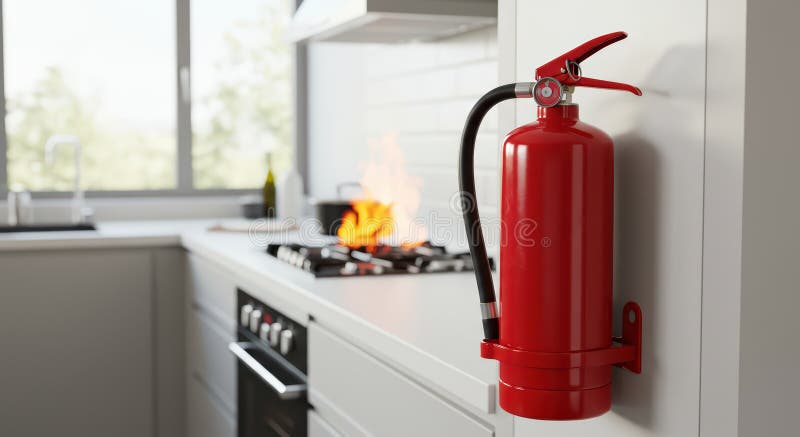 Red Fire Extinguisher in the Kitchen, Harmoniously Blended with the ...