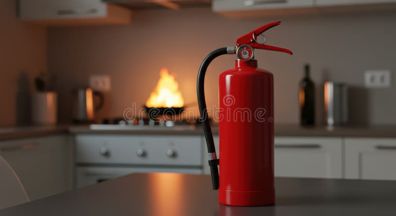 Red Fire Extinguisher in the Kitchen, Harmoniously Blended with the ...