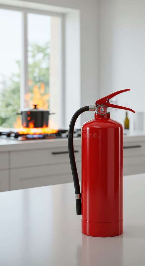 Red Fire Extinguisher in the Kitchen, Harmoniously Blended with the ...