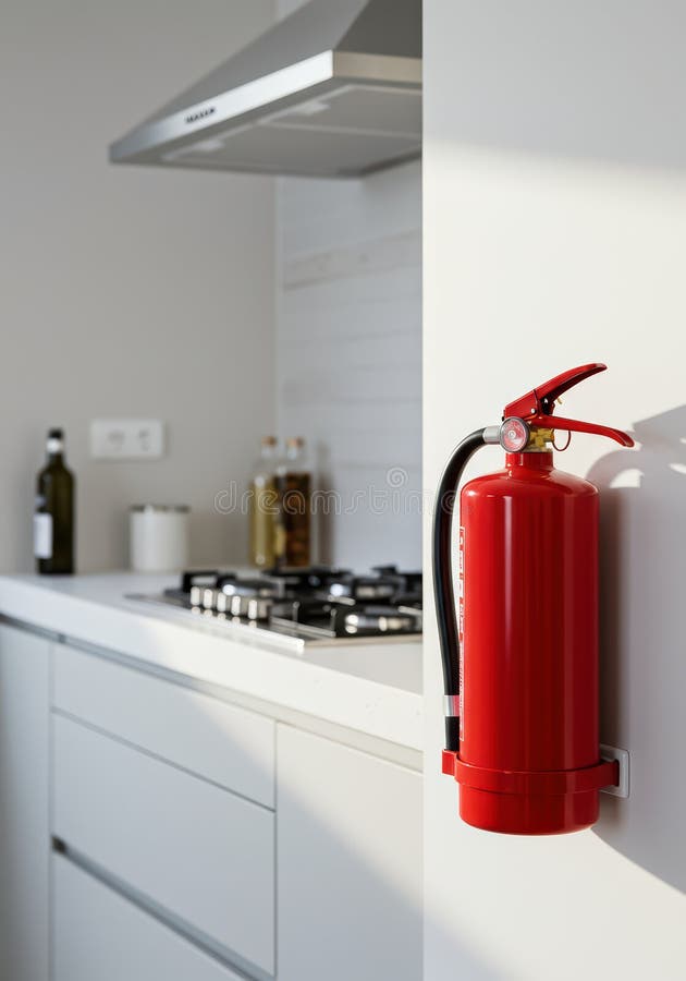 Red Fire Extinguisher in the Kitchen, Harmoniously Blended with the ...