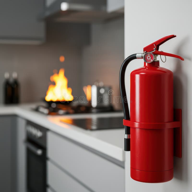 Red Fire Extinguisher in the Kitchen, Harmoniously Blended with the ...