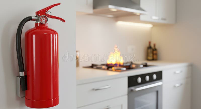 Red Fire Extinguisher in the Kitchen, Harmoniously Blended with the ...