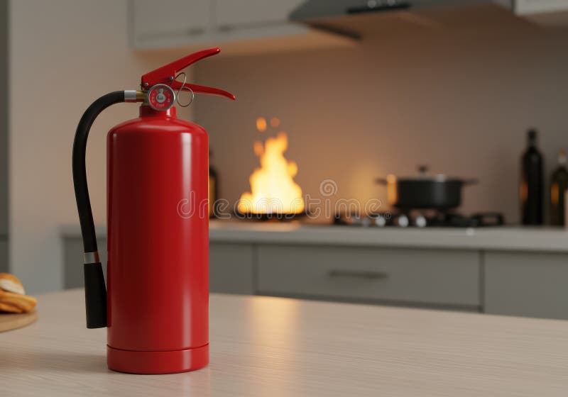 Red Fire Extinguisher in the Kitchen, Harmoniously Blended with the ...