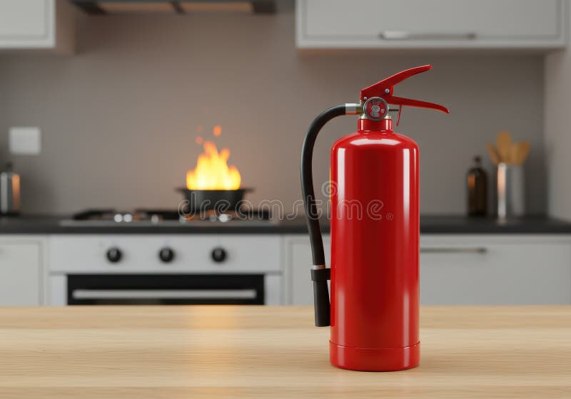 Red Fire Extinguisher in the Kitchen, Harmoniously Blended with the ...