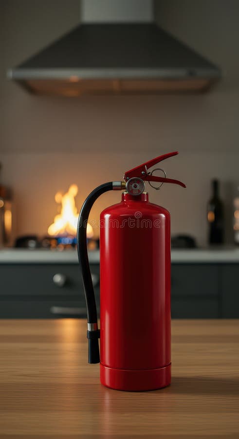 Red Fire Extinguisher in the Kitchen, Harmoniously Blended with the ...