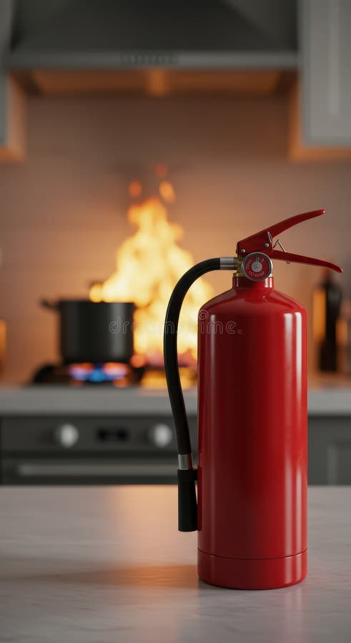 Red Fire Extinguisher in the Kitchen, Harmoniously Blended with the ...