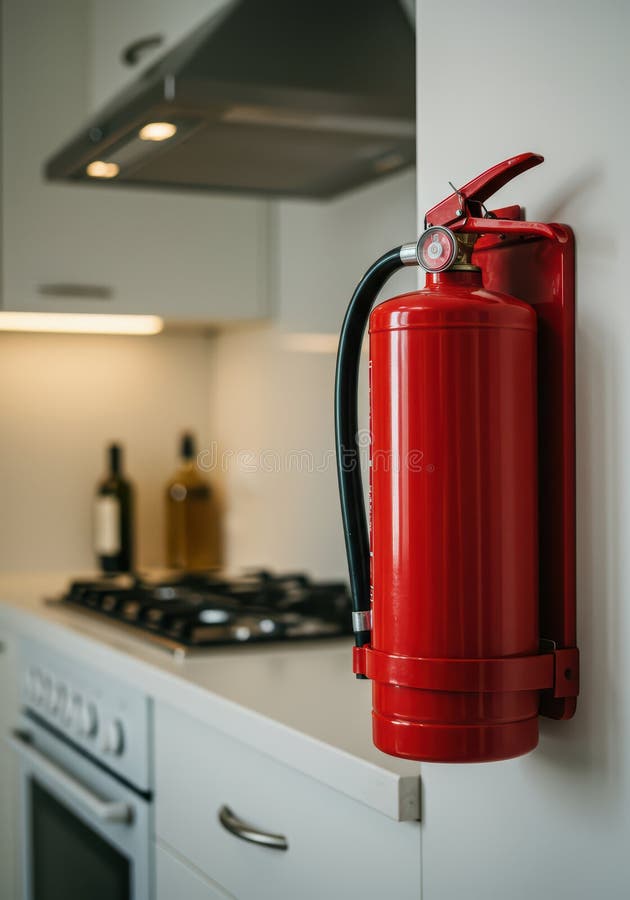 Red Fire Extinguisher in the Kitchen, Harmoniously Blended with the ...