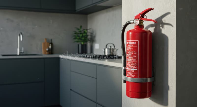 Red Fire Extinguisher in the Kitchen, Harmoniously Blended with the ...
