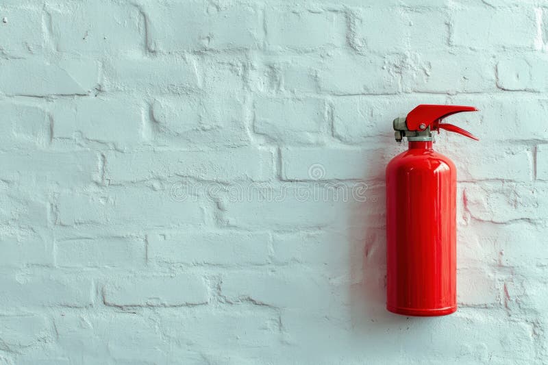 Red Fire Extinguisher on Light Brick Wall for Safety and Emergency ...