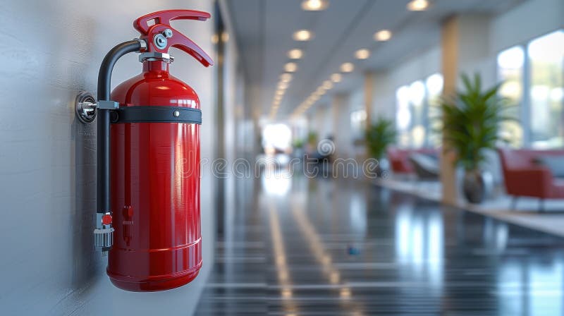 Red Fire Extinguisher in Modern Corridor Stock Photo - Image of ...