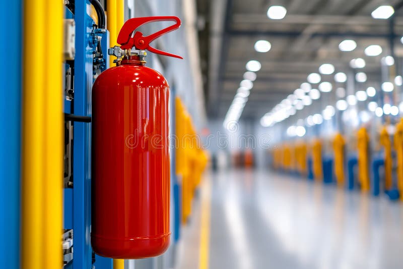 Red Fire Extinguisher Mounted on a Wall in an Industrial Facility ...